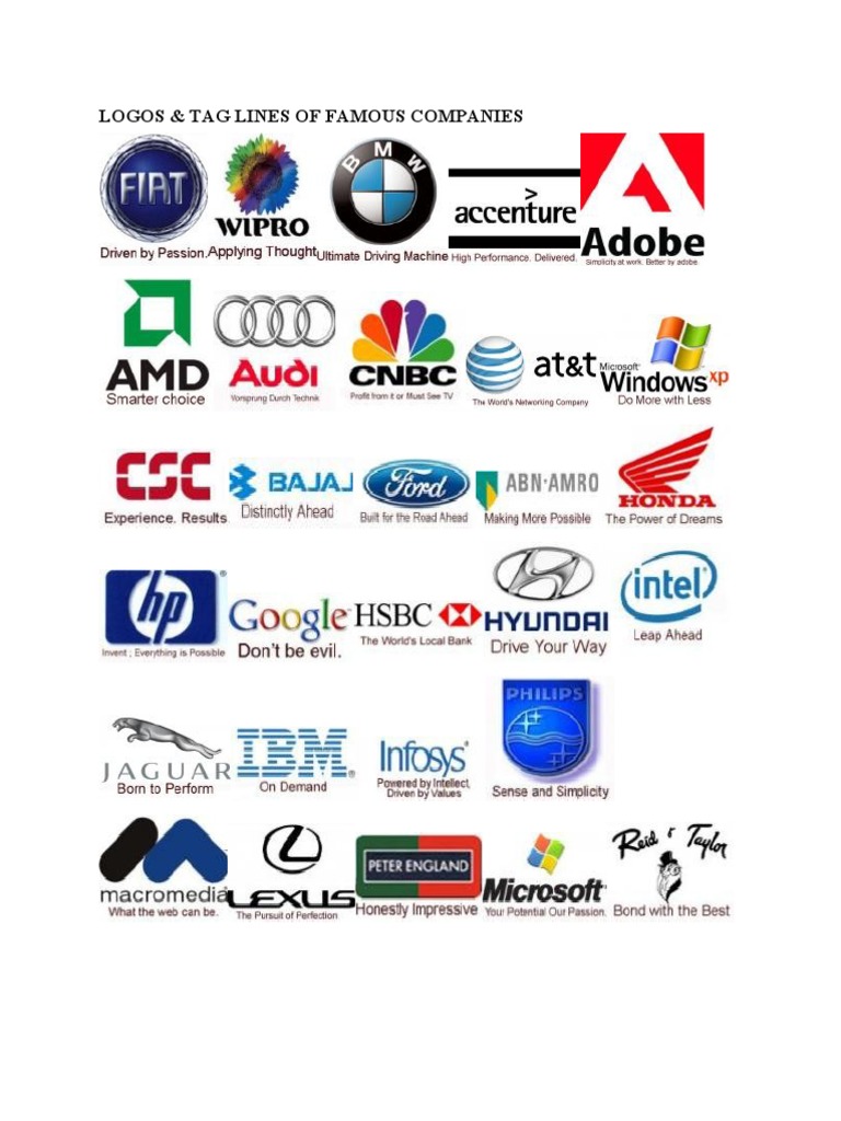 Logos & Tag Lines of Famous Companies | PDF | Transport | Business