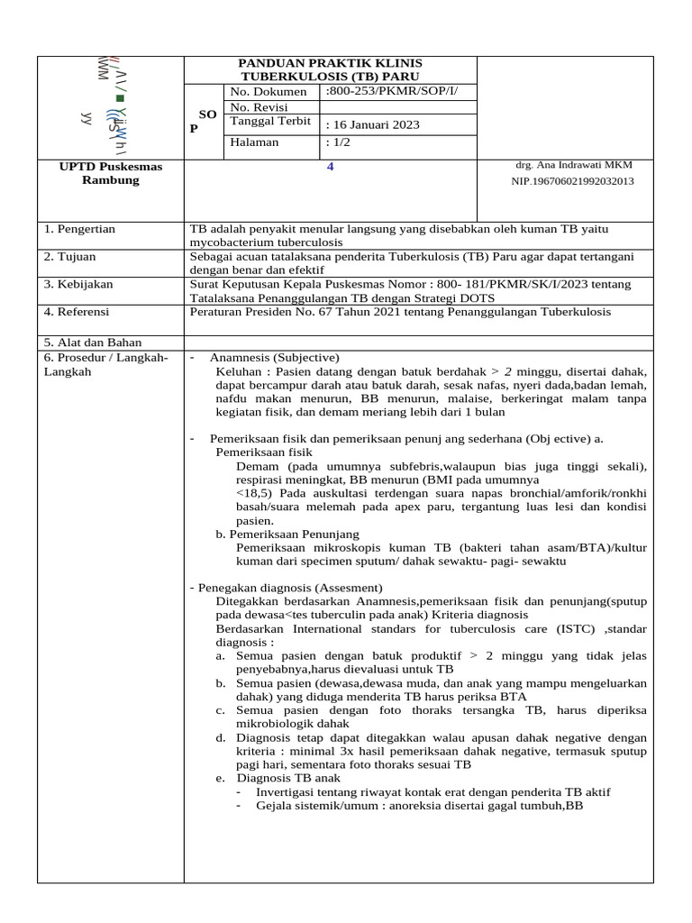 Panduan Penanganan TB Paru | PDF