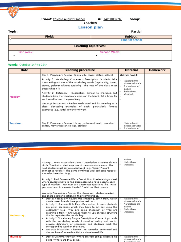Lesson Plan (1) .Docx MONTHLY - Docx 3rd Grade | PDF | Vocabulary | Question
