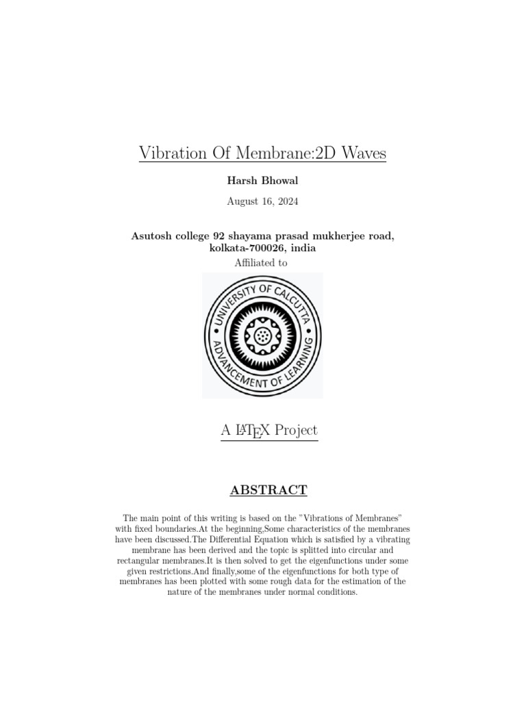 Vibration of Membrane 2D Waves | PDF | Force | Partial Differential Equation