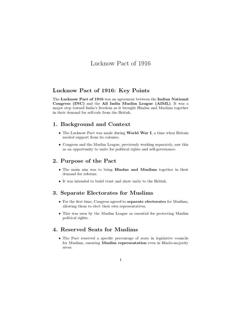 Lucknow_Pact_1916 | PDF | All India Muslim League | British Raj