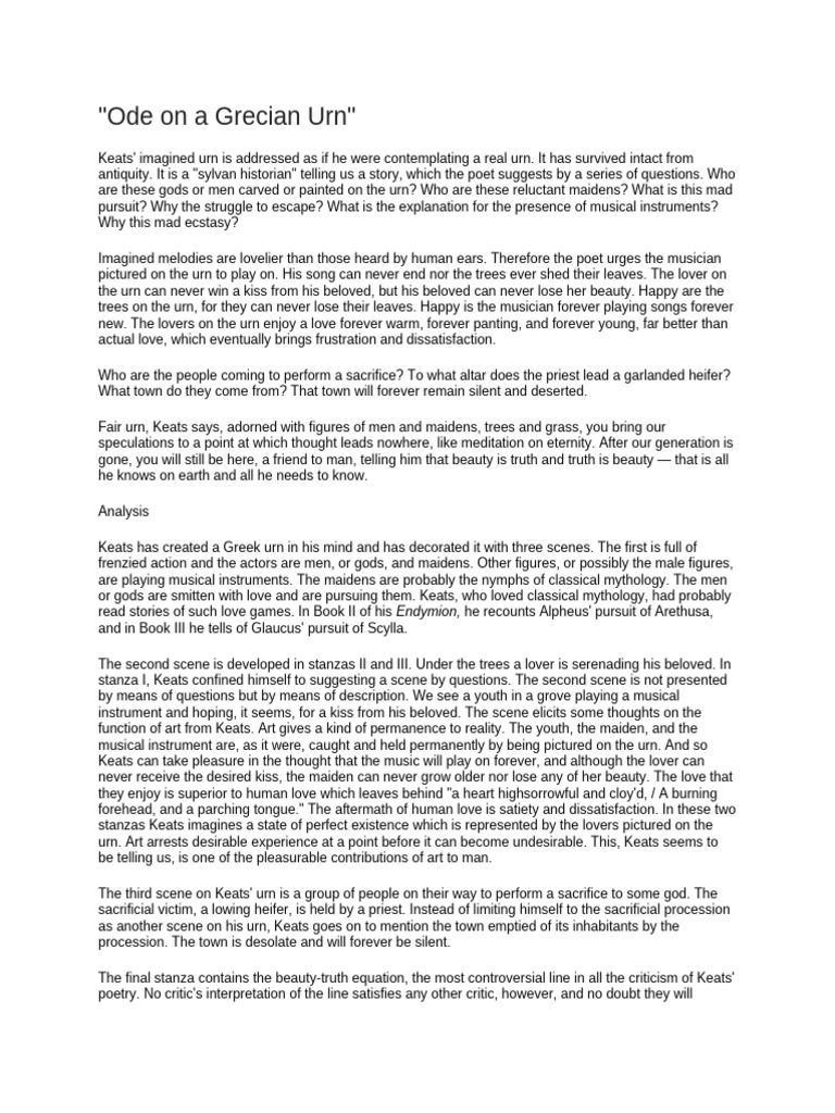 Ode On A Grecian Urn ANALYSIS | PDF | John Keats