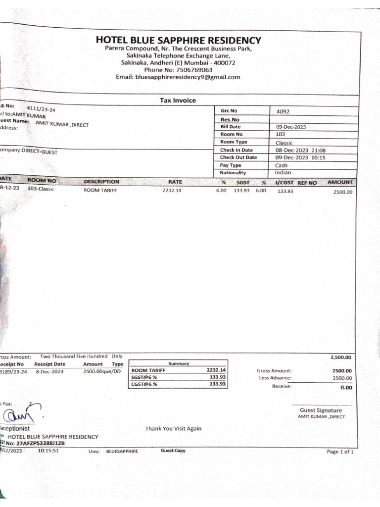 Tour Bill Expenses Receipt | PDF