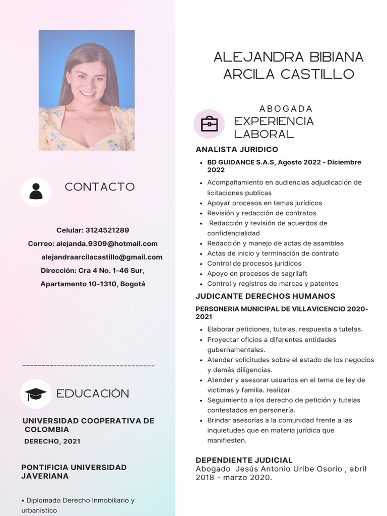 Curriculum Vitae Mujer Moderno y Original Con Foto Gradiente Rosa | PDF | Justicia | Crimen y ...