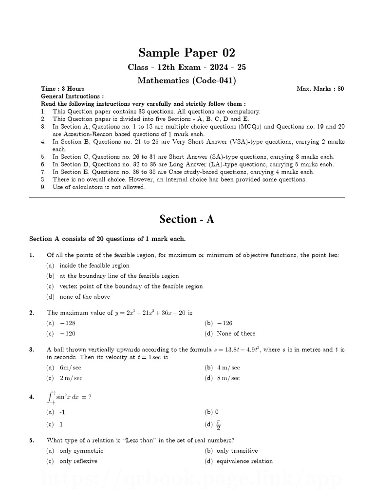Grade12 - Sample Paper 2 | PDF