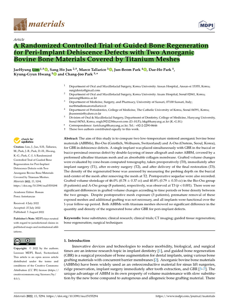 A RCT of GBR For Peri Implant Dehiscence Defects With 2 Abbm Covered by ...