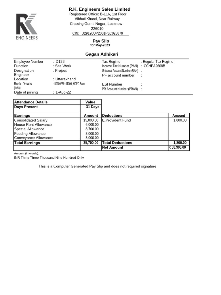 May 2023 Payslip Example for Ireland | PDF