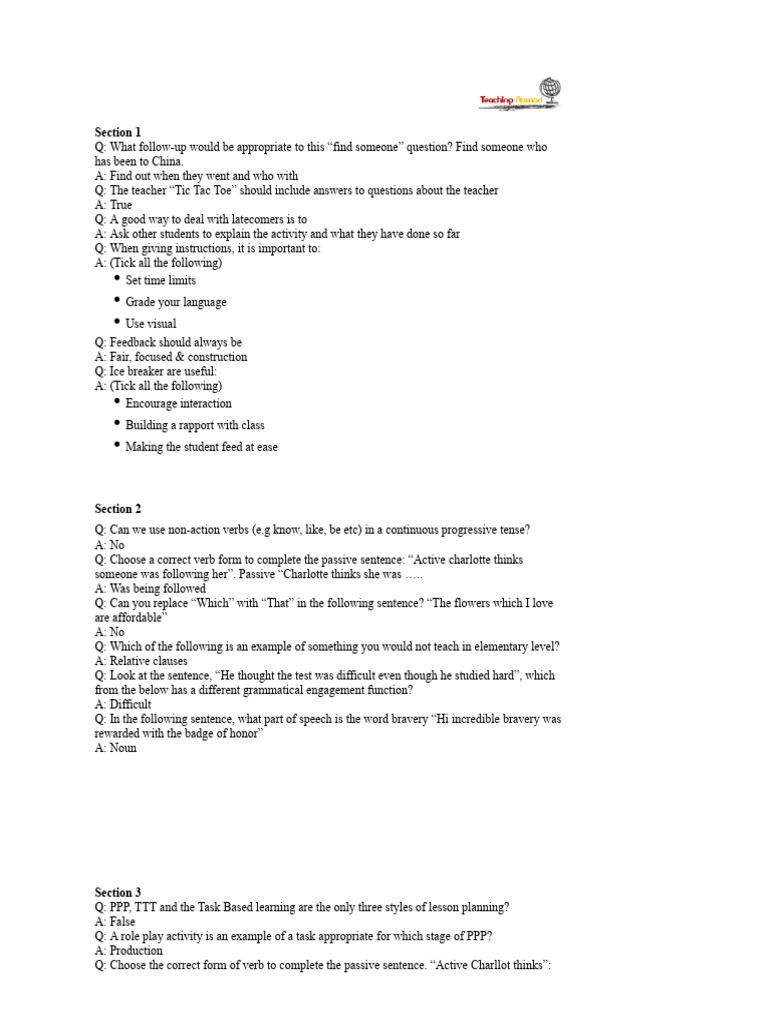 TEFL Question and Answers | PDF | Question | Language Education