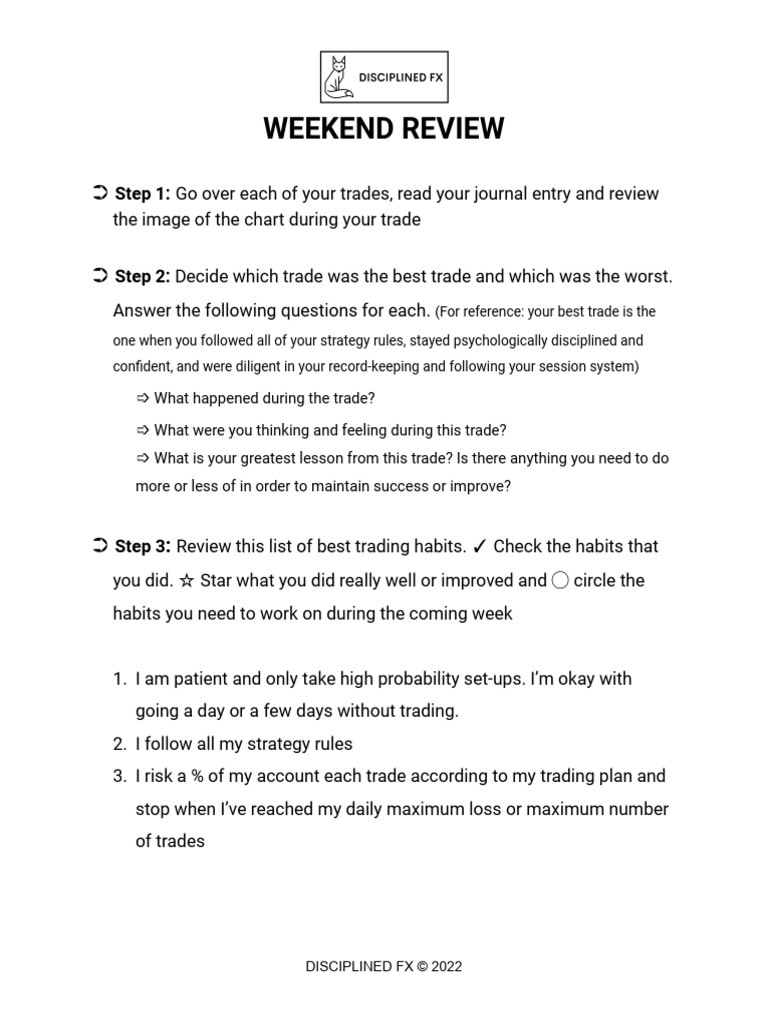Trading Journal Weekend Review | PDF | Finance & Money Management