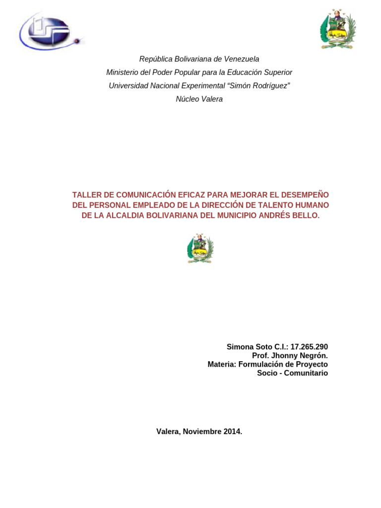 Proyecto Socio Comunitario Simona 24-1 | PDF | Gobierno local | Alcalde