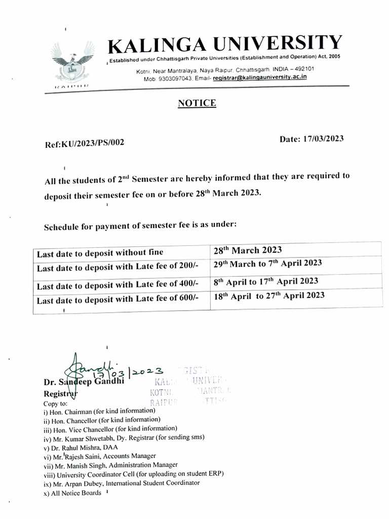 286 - Notice Regarding Deposited Fee of All Sem-2nd Students | PDF