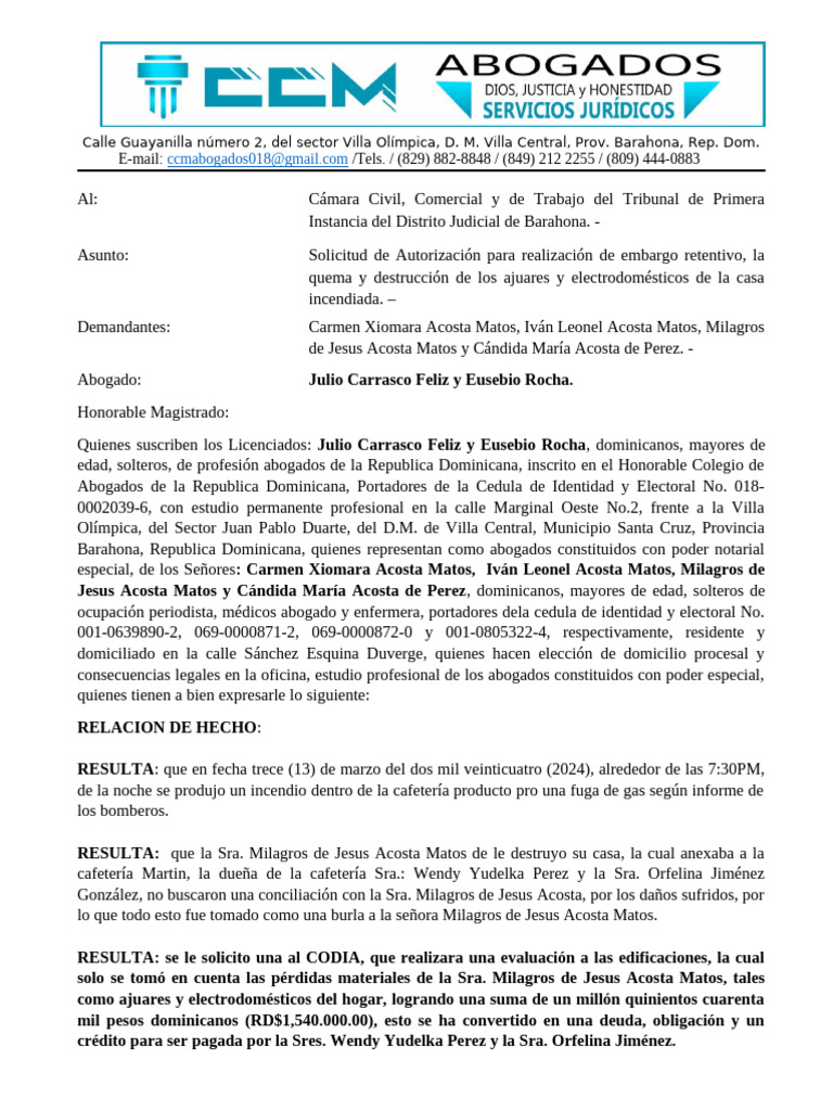 Autorizacion Del Juez, Segun Art. 558 para Proceder A Embargo Retentivo ...