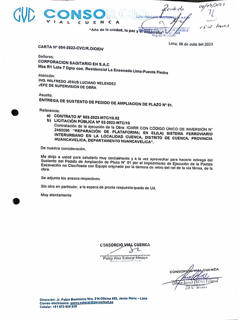 Ampliacion de Plazo N°1 | PDF