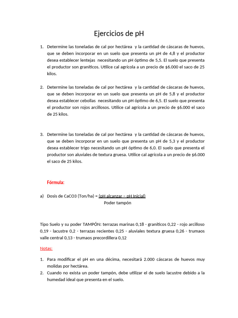 Ejercicios de PH | PDF | Cocina, comidas y vino | Ciencia y matemáticas
