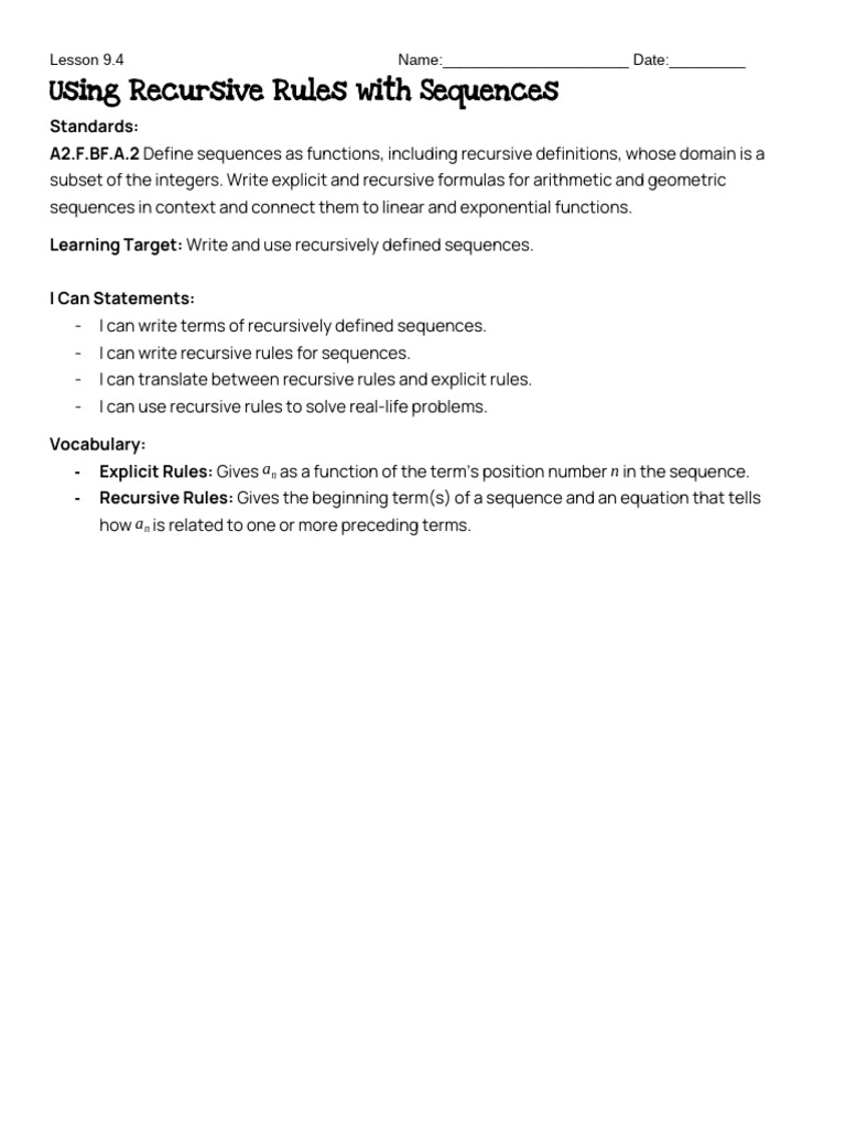 Recursive Rules for Sequences Explained | PDF | Function (Mathematics ...