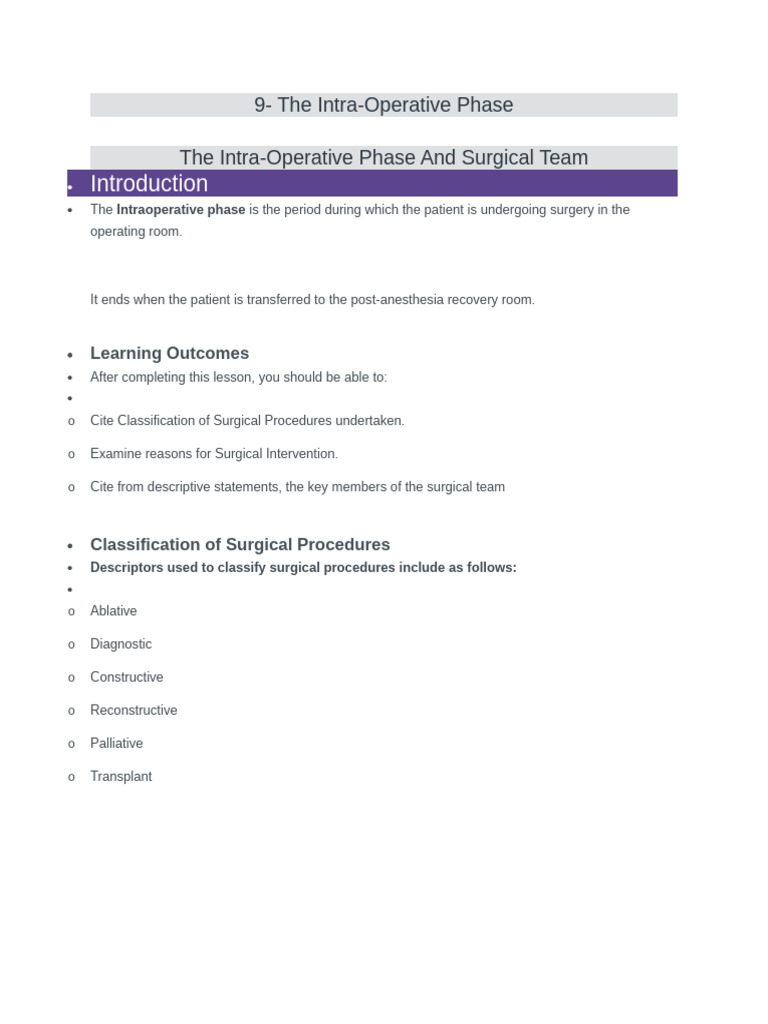 9 - The Intra-Operative Phase | PDF | Anesthesia | Surgery
