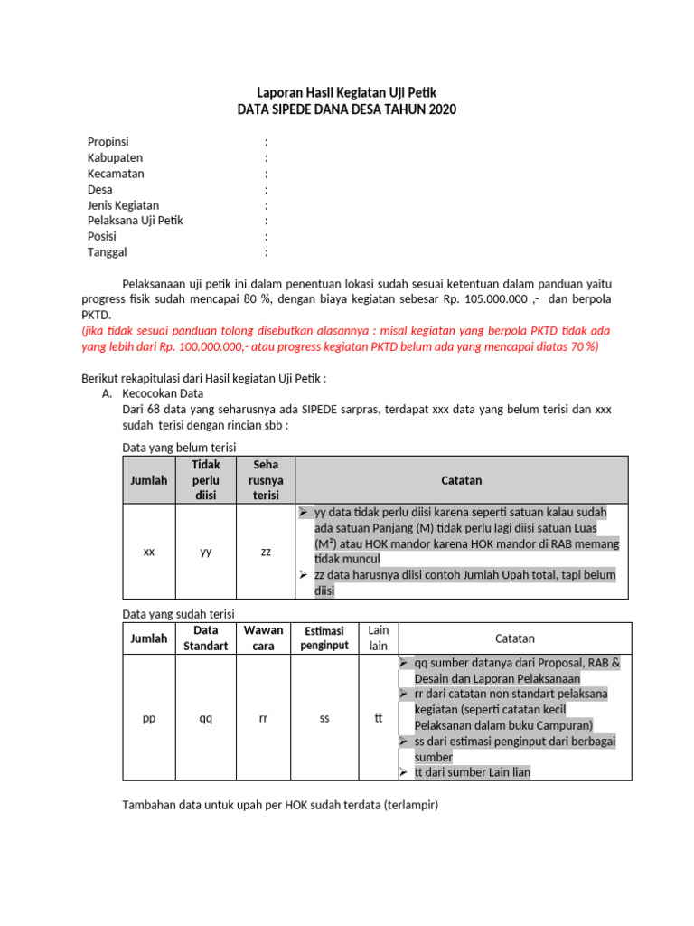 3a. Form Laporan Hasil Kegiatan Uji Petik | PDF | Komputer