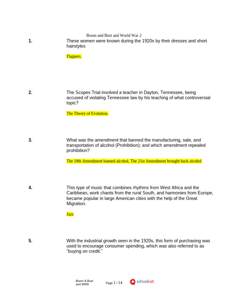 B&B&WW2 Study Guide | PDF | New Deal | Great Depression