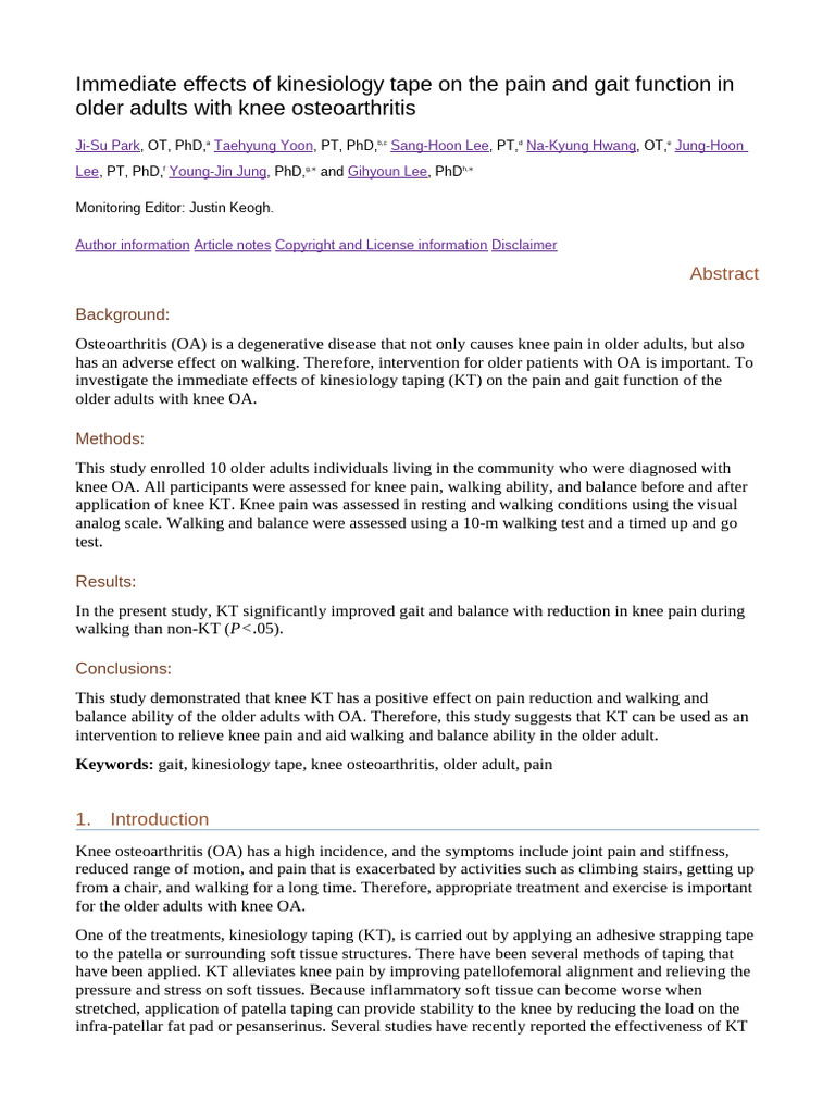 Immediate Effects of Kinesiology Tape On The Pain and Gait Function in ...