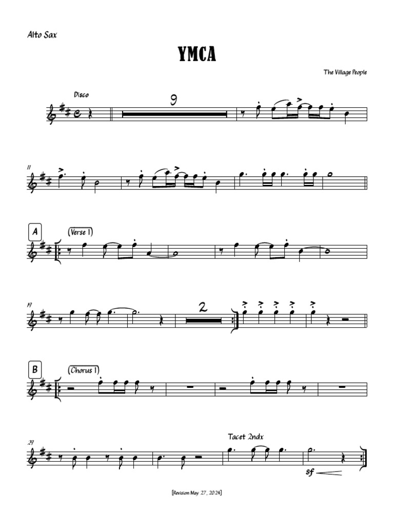 YMCA Horns Score | PDF | Musical Instruments