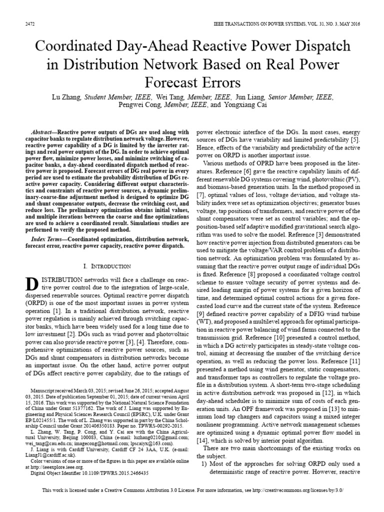 2016 Coordinated Day-Ahead Reactive Power Dispatch | PDF | Mathematical Optimization ...