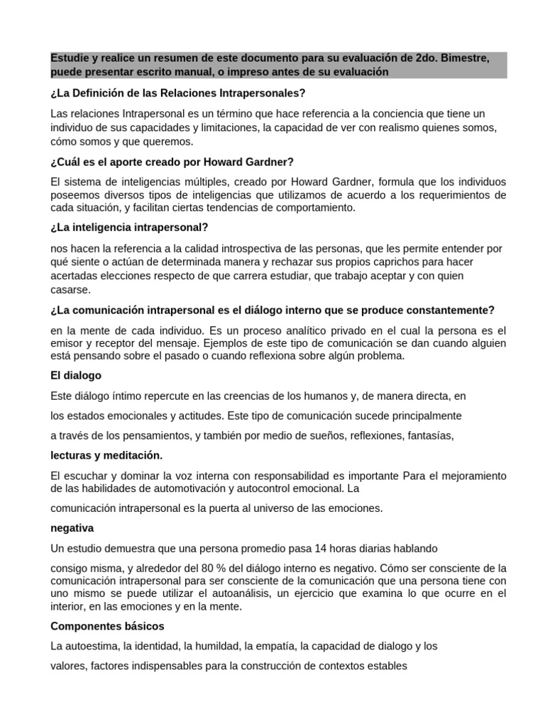 Cuest. para La Evaluacion de RRHH 2do - Bimestre | PDF | Autoestima | Las emociones