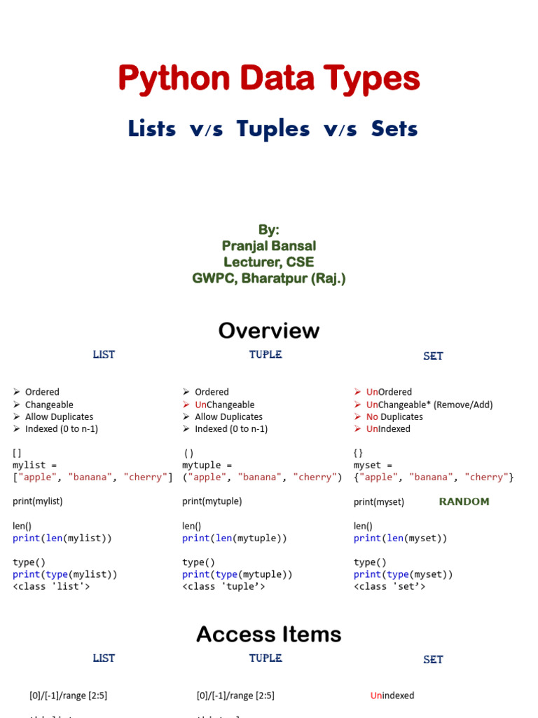 Comparison BW Some of Python Datatypes | PDF | Programming Paradigms | Computing