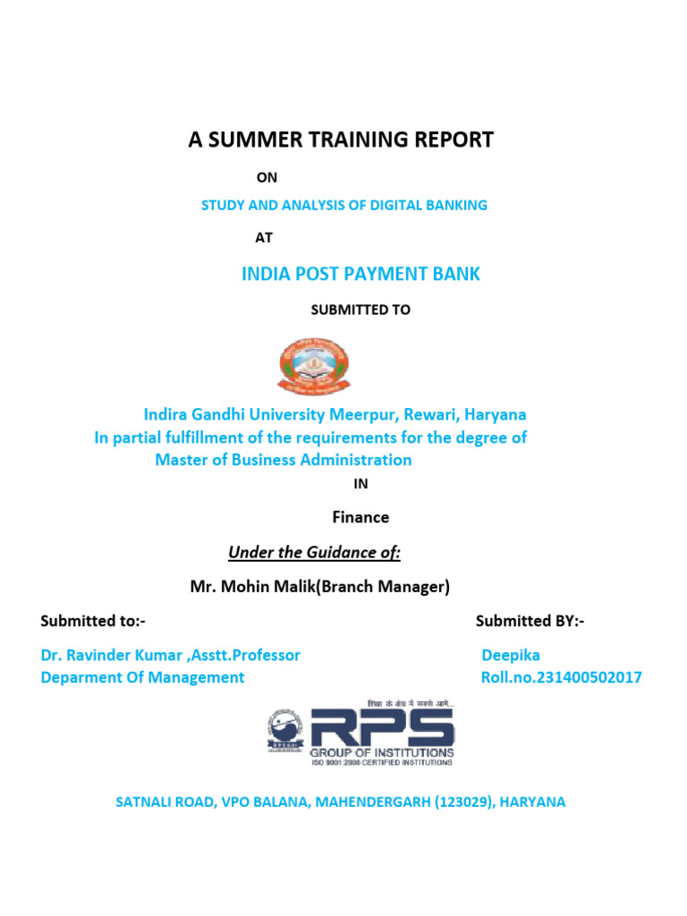 Deepika Poonia Project Report | PDF | Banks | Financial Services