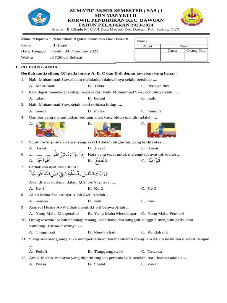 SOAL Kls 3 | PDF