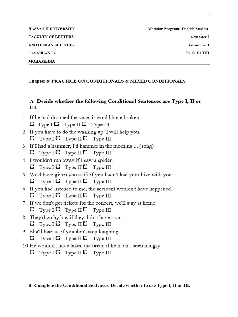 Practice On Mixed Conditoneles | PDF | Language Arts & Discipline