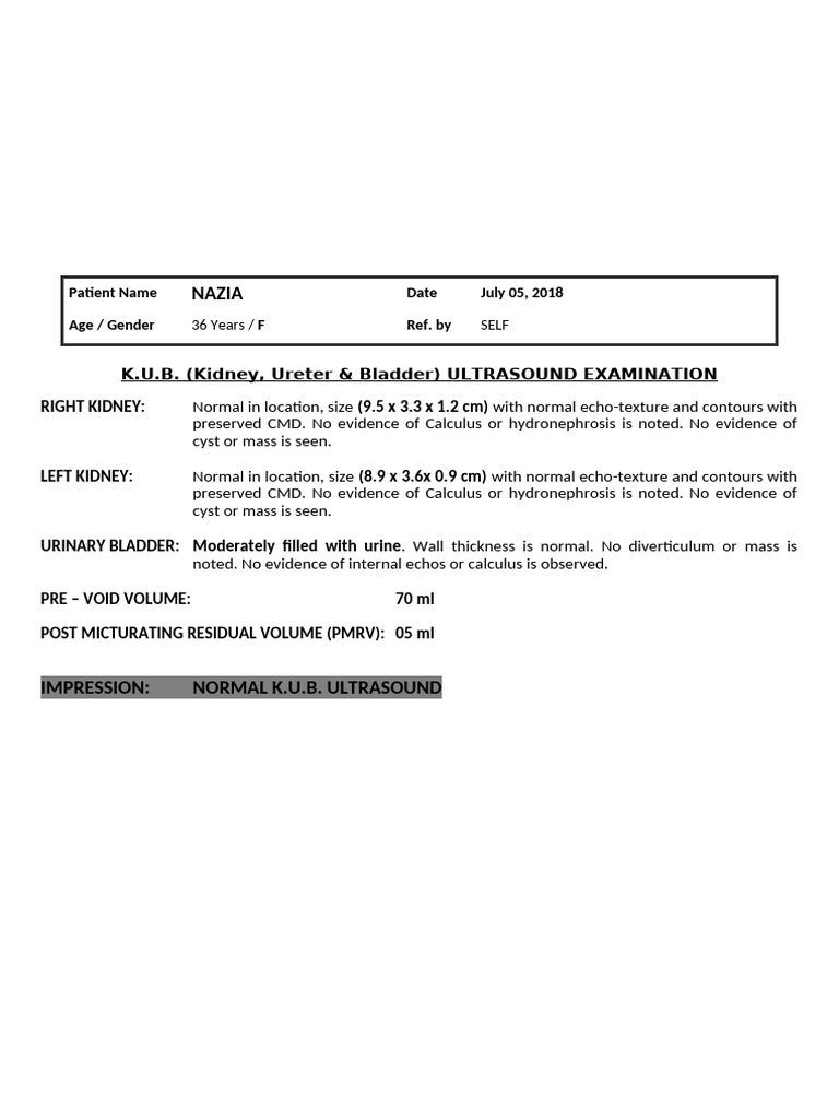 Normal KUB USG Female | PDF