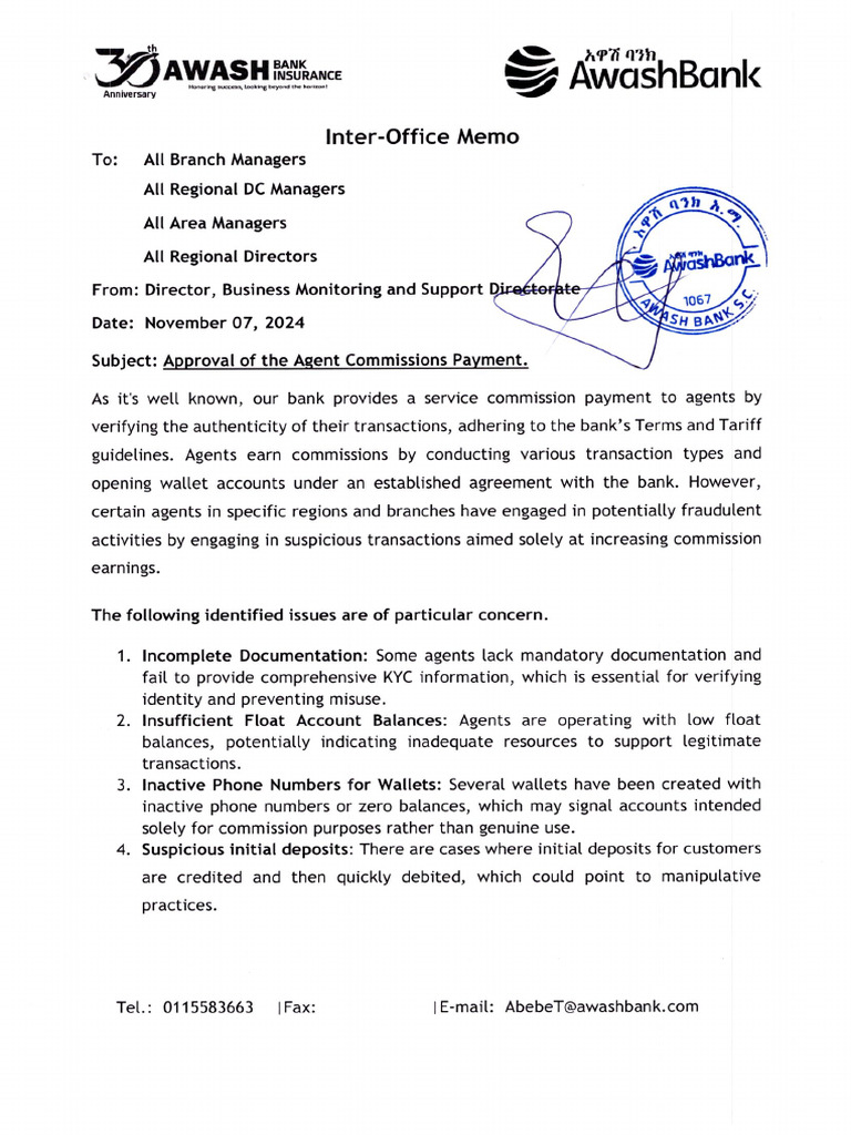 Memo - Approval of The Agent Commissions Payment | PDF