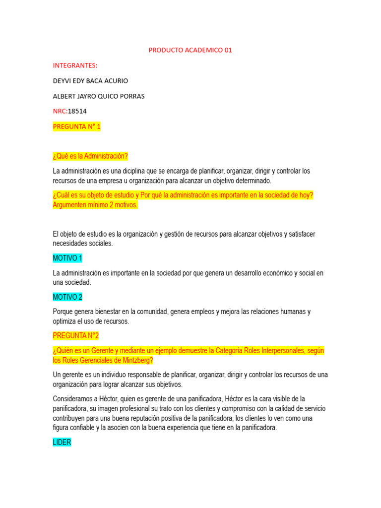 PRODUCTO ACADEMICO 01 Administracion | PDF | Marketing | Business