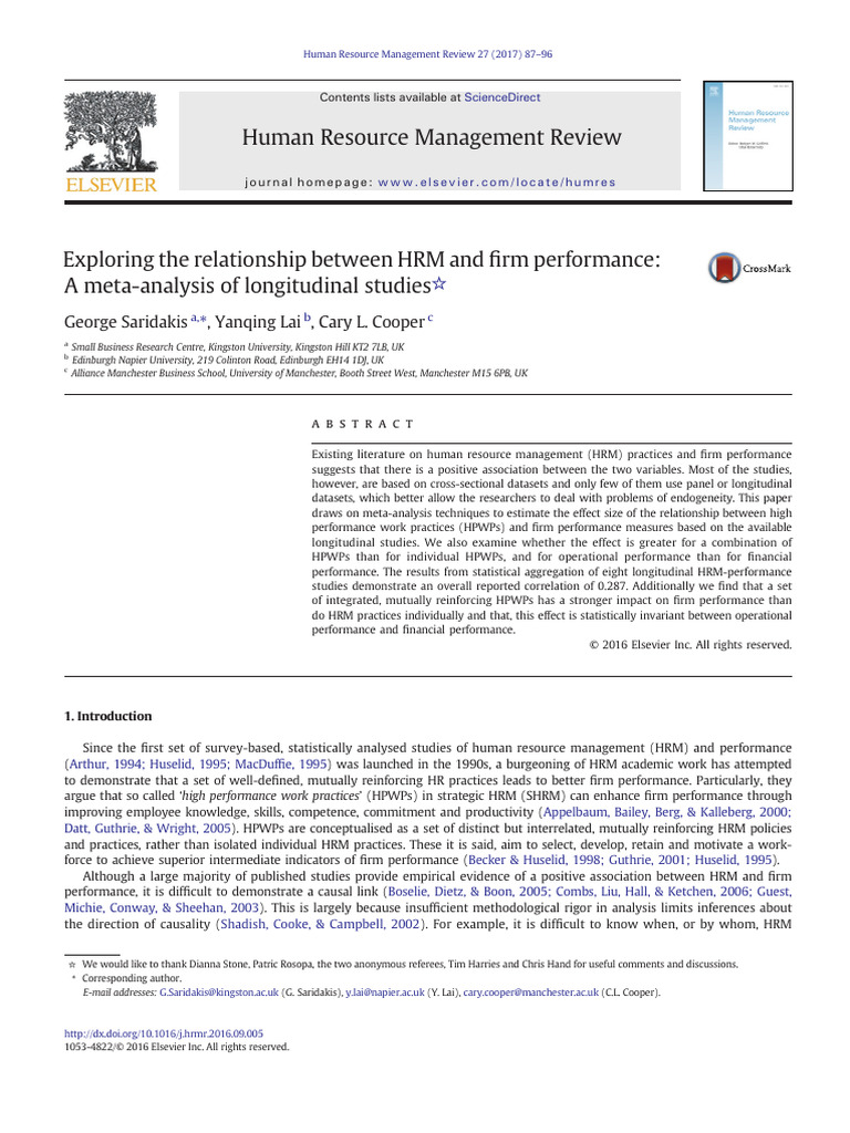 7 Exploring The Relationship Between Hrm And Firm Performance Pdf Causality Meta Analysis