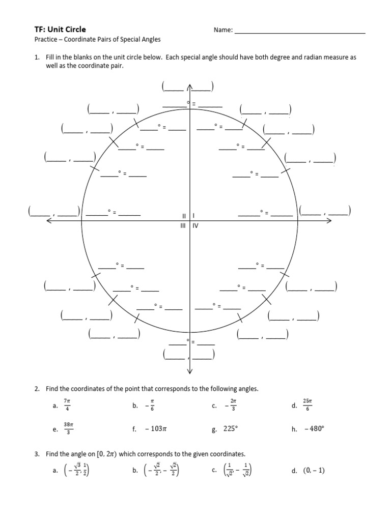 TF: Unit Circle | PDF | Angle | Elementary Geometry