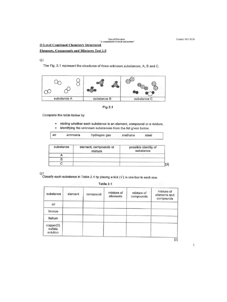 Element Compound Mixtures Quiz | PDF