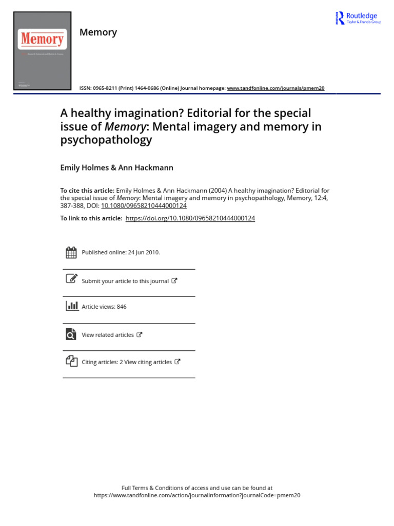 A Healthy Imagination Editorial For The Special Issue of Memory Mental ...