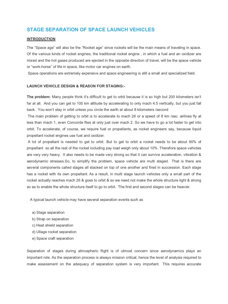 Stage Separation of Space Launch Vehicles | PDF | Rocket | Spacecraft ...