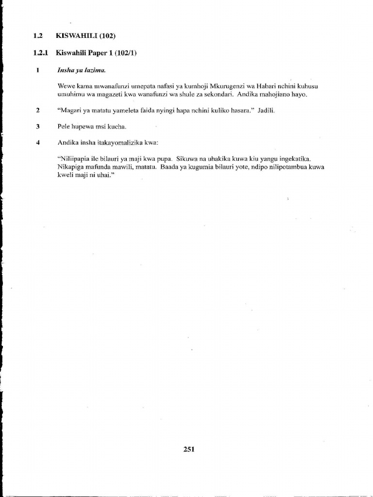 2011 Kcse Kcse Kcse Kiswahili Q P1 | PDF