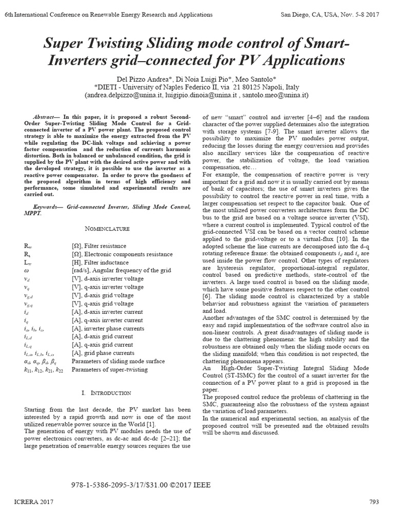 Super Twisting Sliding Mode Control of Smart-Inverters Grid-Connected For PV Applications | PDF ...