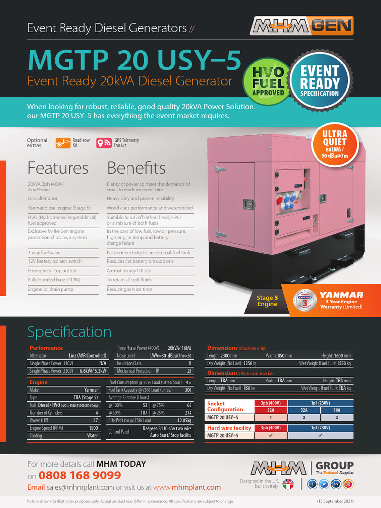 MGTP 20 USY 5 EVENT Diesel Generator | PDF | Diesel Engine | Engines