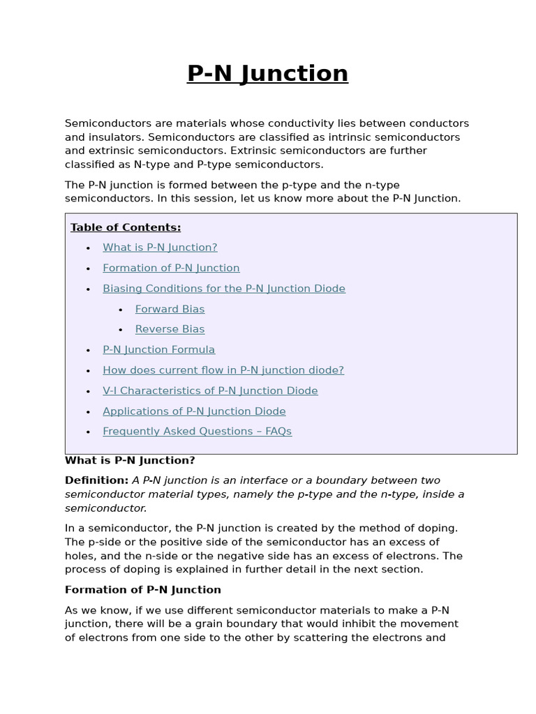 PN Junction | PDF | P–N Junction | Diode