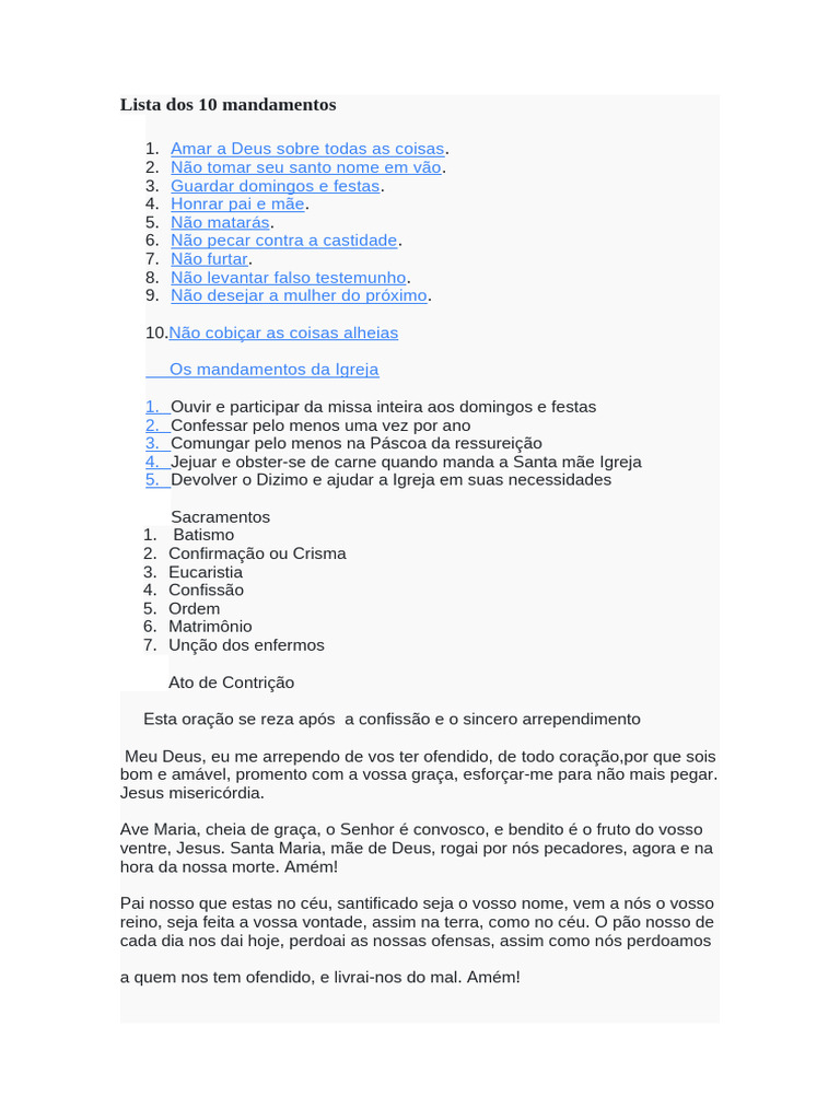 Lista Dos 10 Mandamentos | PDF | Religião e Espiritualidade