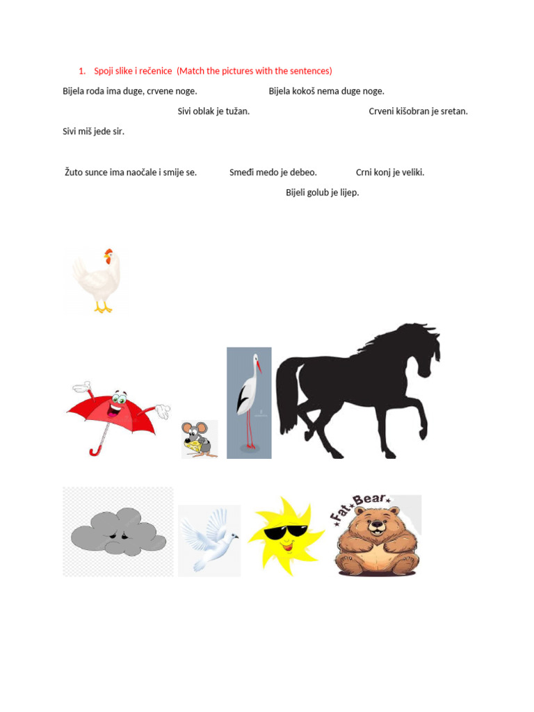 Spoji Slike I Rečenice - LEOVA ZADAĆA | PDF