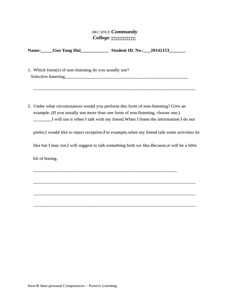 Student Listening Skills Analysis | PDF | Psychology | Cognitive Science