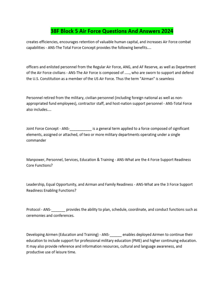 38F Block 5 Air Force Questions and Answers 2024 | PDF | United States ...