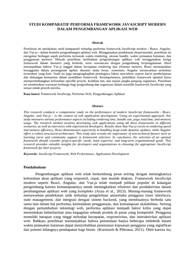 Studi Komparatif Performa Framework Javascript Modern Dalam Pengembangan Aplikasi Web | PDF