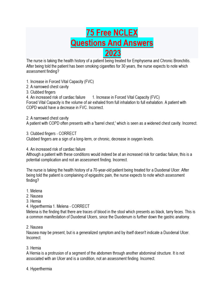 75 Free NCLEX Questions and Answers 2023 | PDF | Stroke | Glaucoma