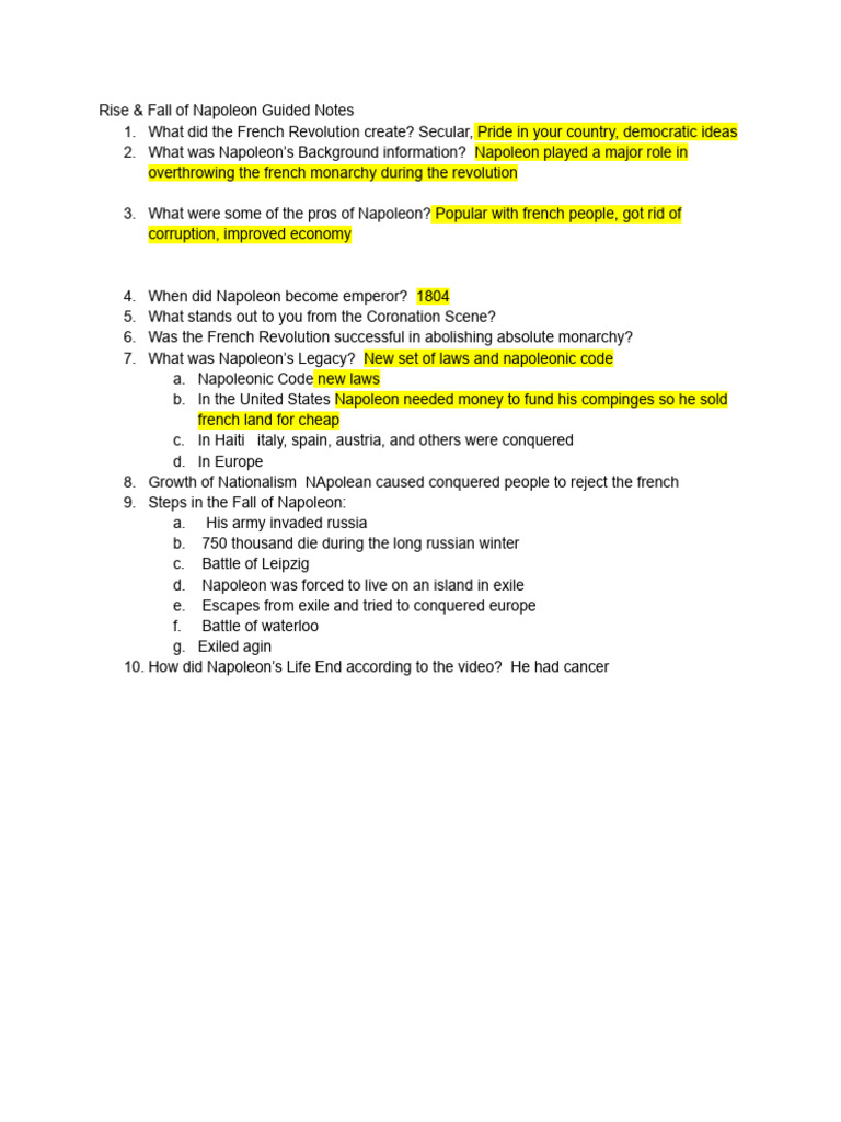 Napoleon's Rise and Fall Explained | PDF