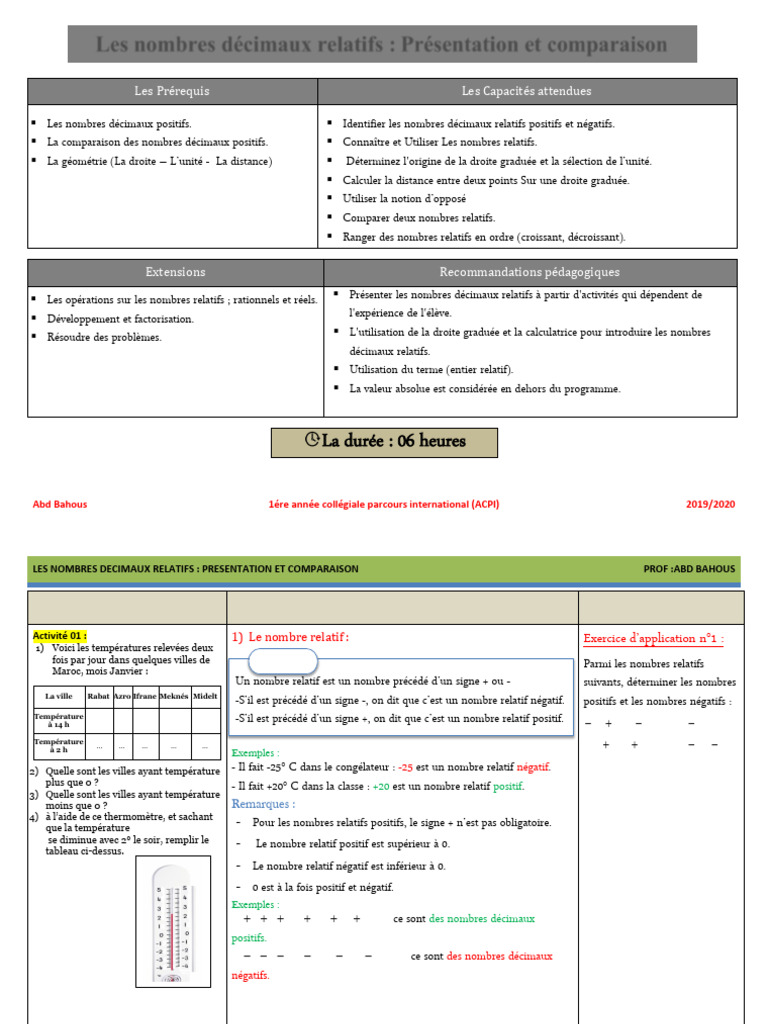 Les Nombres Décimaux Relatifs-Présentation Et Comparaison | PDF ...